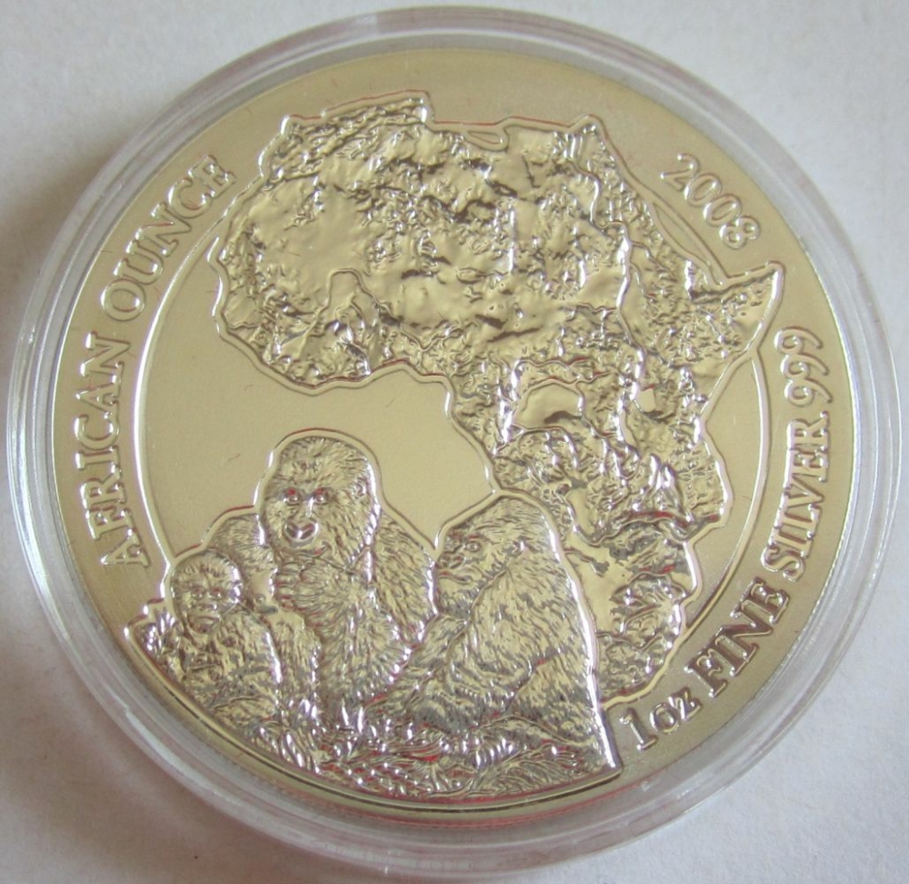 Rwanda 50 Amafaranga 2008 Wildlife Gorilla 1 Oz Silver - Mago-Muenzen ...