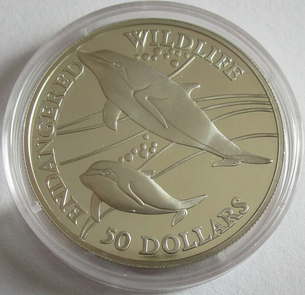 Cook-Inseln 50 Dollars 1991 Tiere Heaviside-Delfin - Mago-Muenzen, 39,00