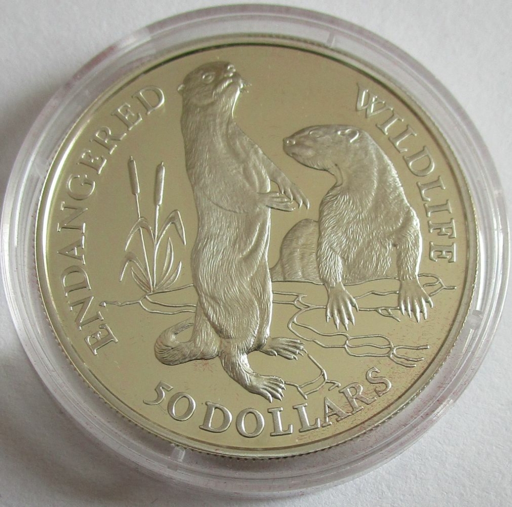 Cook-Inseln 50 Dollars 1991 Tiere Fischotter - Mago-Muenzen, 39,00