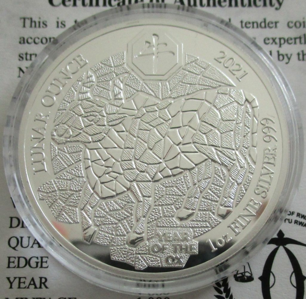 Rwanda 50 Amafaranga 2021 Lunar Ox 1 Oz Silver Proof - Mago-Muenzen ...
