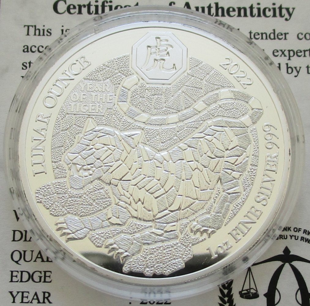 Rwanda 50 Amafaranga 2022 Lunar Tiger 1 Oz Silver Proof - Mago-Muenze ...