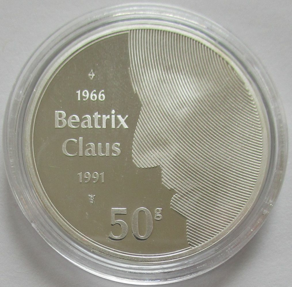 Netherlands 50 Gulden 1991 Queen Beatrix & Prince Claus Silver Proof ...