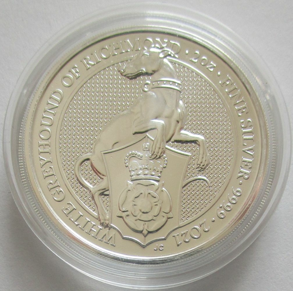 Großbritannien 5 Pounds 2021 Queen's Beasts Greyhound of Richmond - M ...