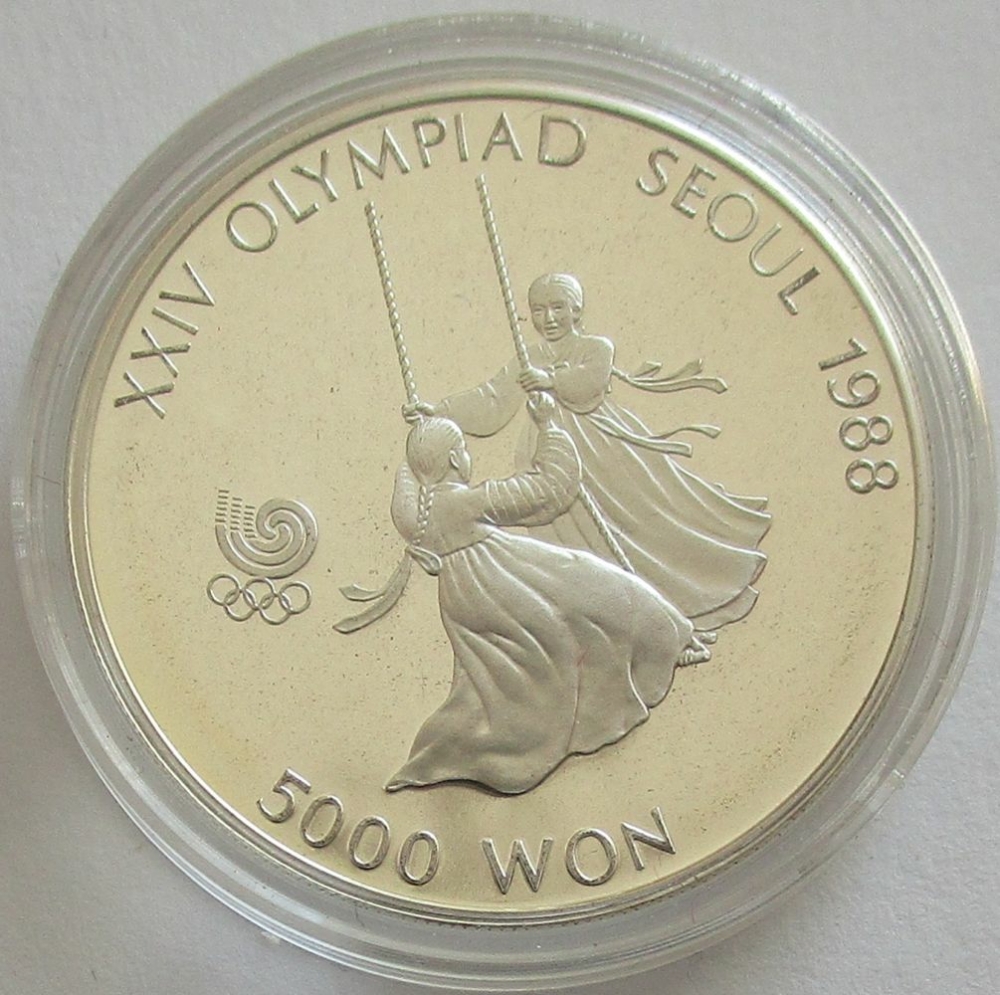 South Korea 5000 Won 1987 Olympics Seoul Swing 1/2 Oz Silver Proof ...