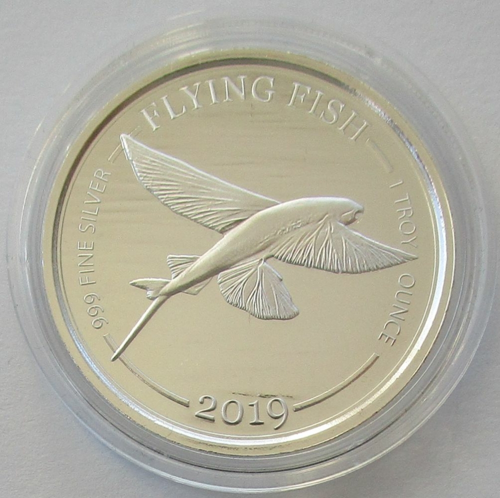 Barbados 1 Dollar 2019 Flying Fish 1 Oz Silver - Mago-Muenzen, 49,00
