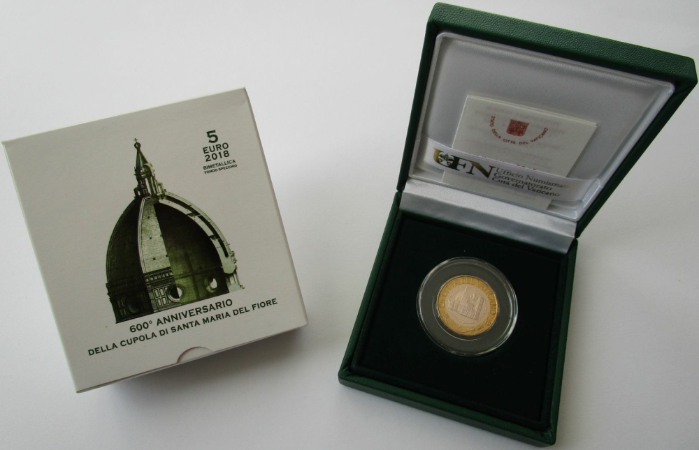 Vatican 5 Euro 2018 600 Years Dome of Santa Maria del Fiore Proof - M ...