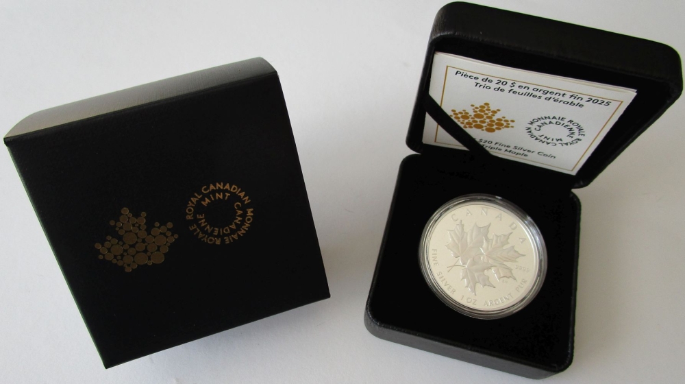 Canada 20 Dollars 2025 Triple Maple Leaf 1 Oz Silver - Mago-Muenzen ...